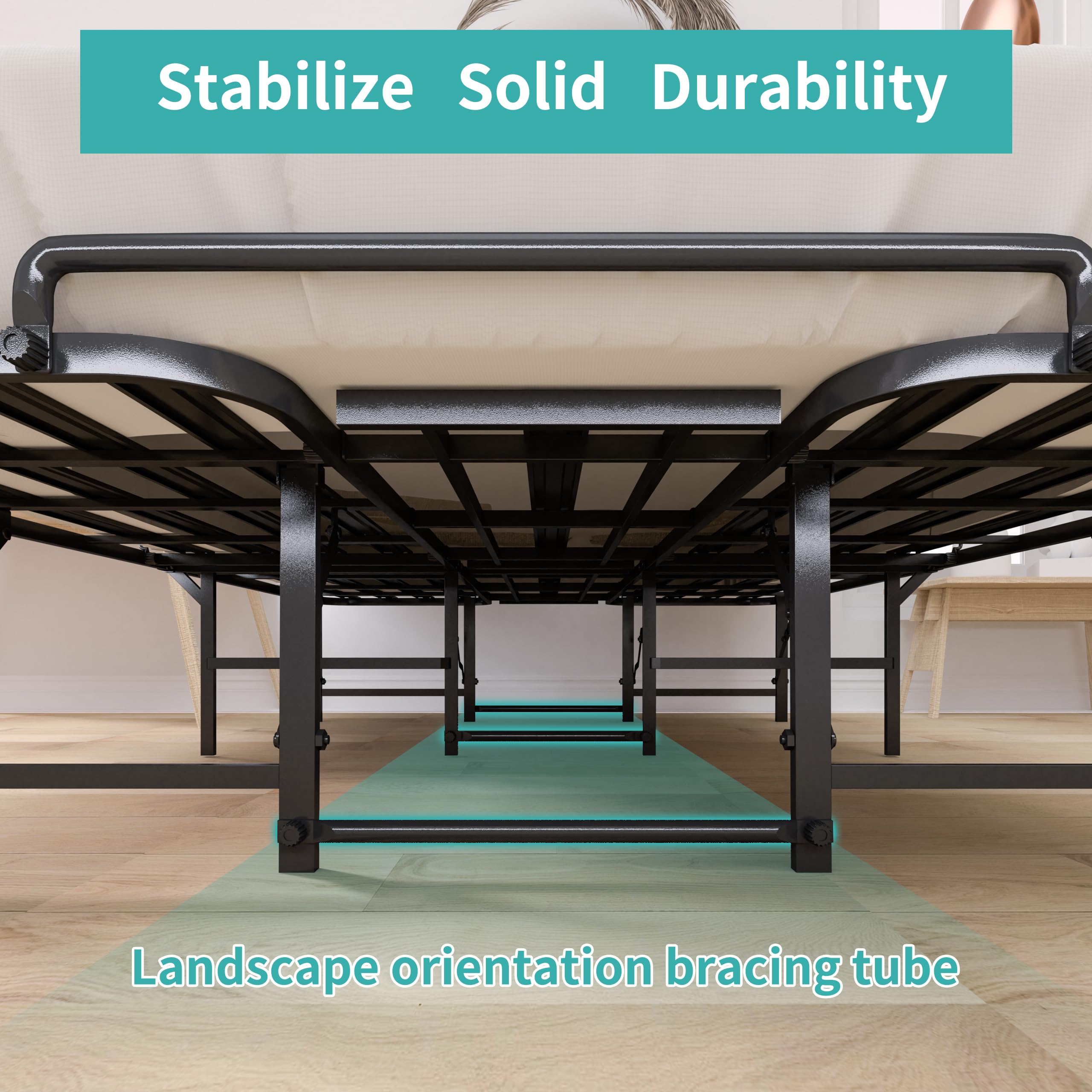 Queen Foldable Bed Frame, 14.2" High Portable Metal Platform Bed Frame with Tool Free Setup, Queen Size Collapsible Sturdy Steel Frame, No Box Spring Needed, Black