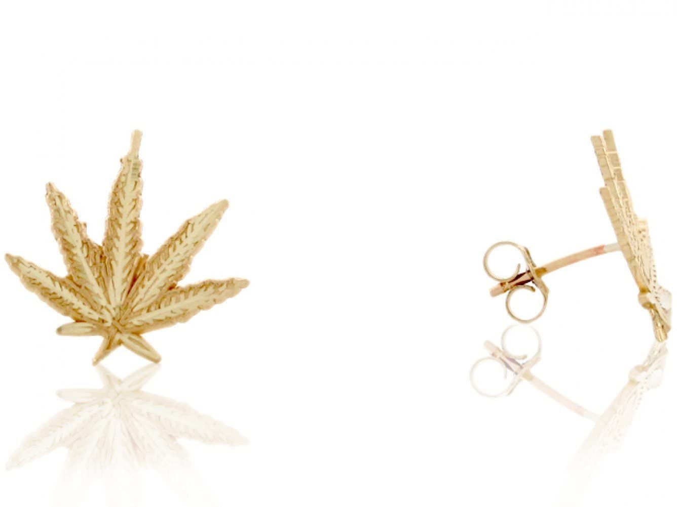 Jewelry Liquidation 10k Real Yellow Gold Marijuana Leaf with Details Pin Post Earring (E0Y5055XX0)