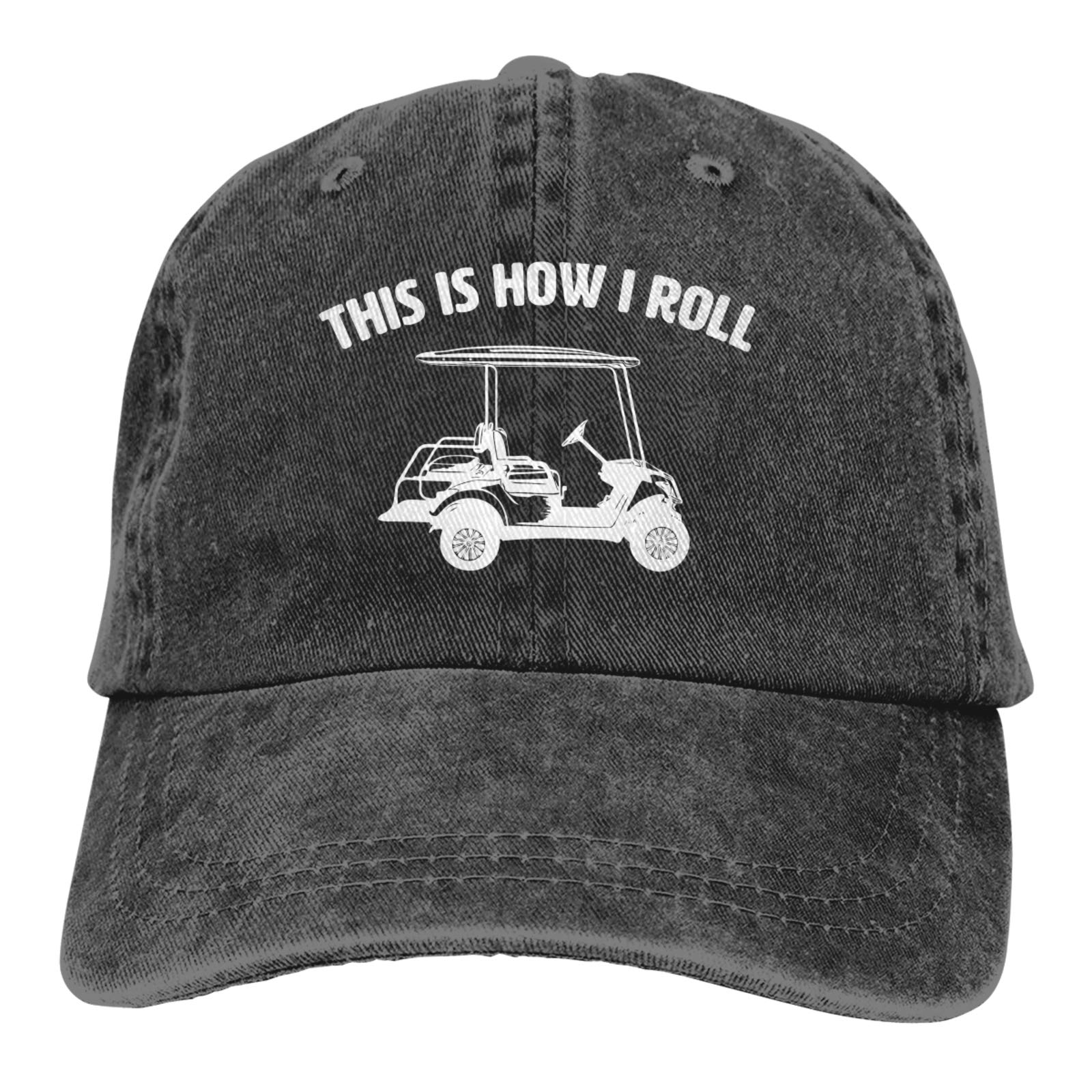 Kamaple This is How I Roll Golf Cart Hat, Funny Golfers Adjustable Cotton Denim Baseball Cap for Men & Women Gray