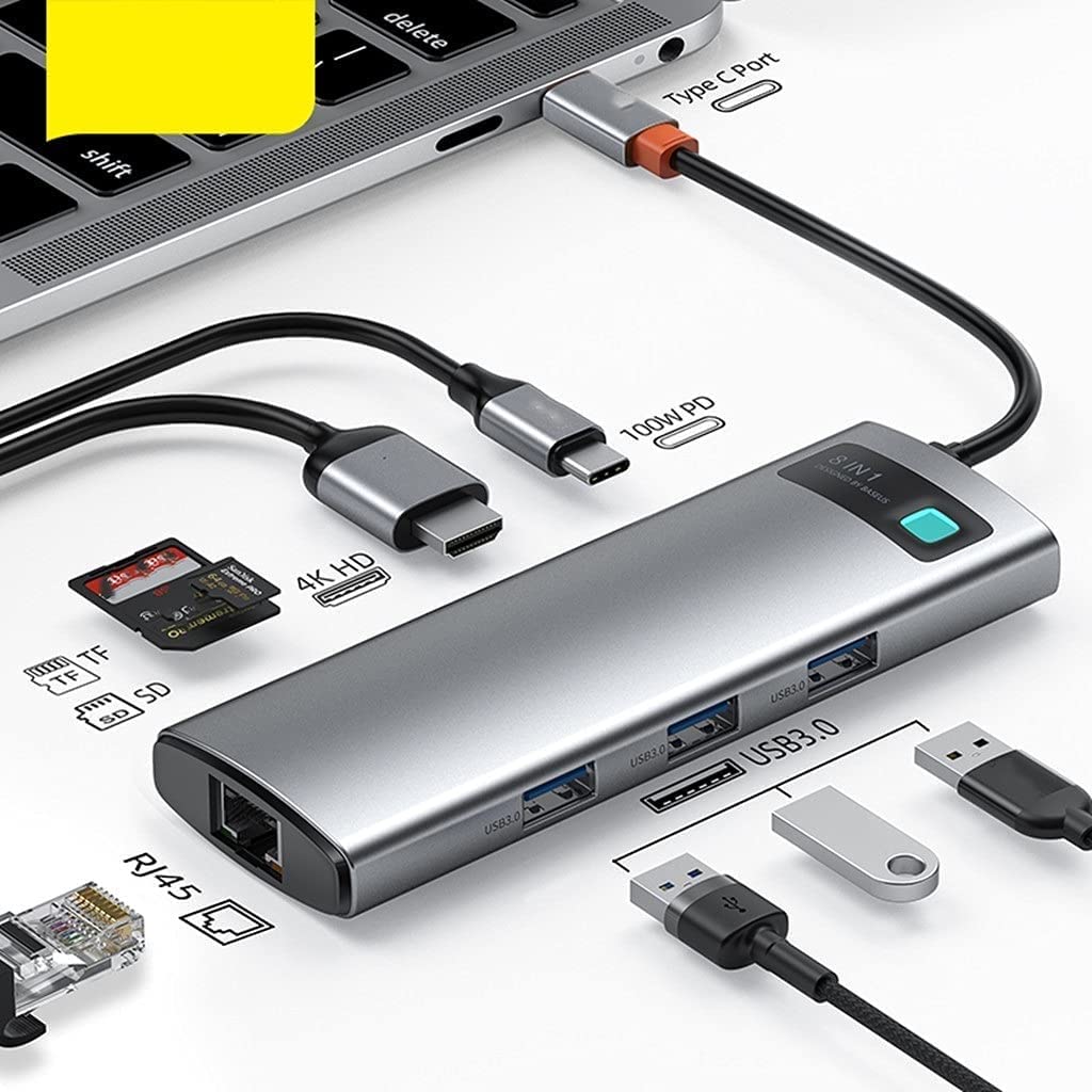 MZLXDEDIAN USB C Adapter, 8 in 1 USB C HUB USB C Ethernet Adapter HDMI Multiport Adapter Laptop Docking Station for with 3.0 USB PD TF/SD Card Reader