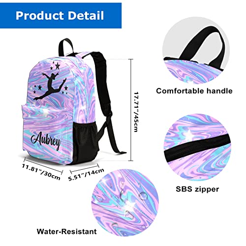 Yeshop Gymnastic Marble Unicorn Personalized Backpack for Teen Boys Girls,Custom Travel Backpack Bookbag Casual Bag with Name Gift