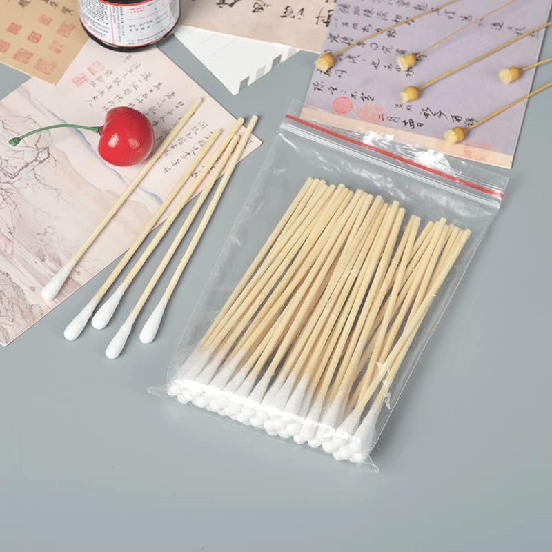 Organic Long q tips Cotton Swabs 6 inch with Thick Wooden Sticks 150 Pcs of Pack, qtips Cotton Swabs Pure Natural Bamboo Biodegradable, Single Head, q tips for ears, Makeup and Daily Use