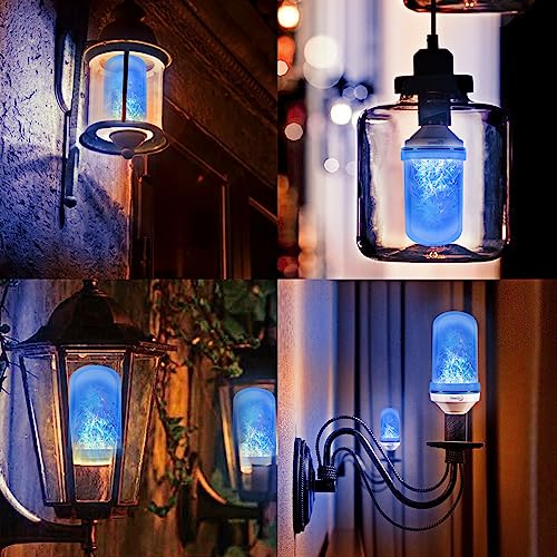 Yewclls LED Flame Effect Light Bulb, 4 Modes E26 Base Fire Light Bulbs with Gravity Sensor (Blue - 2 Pack)