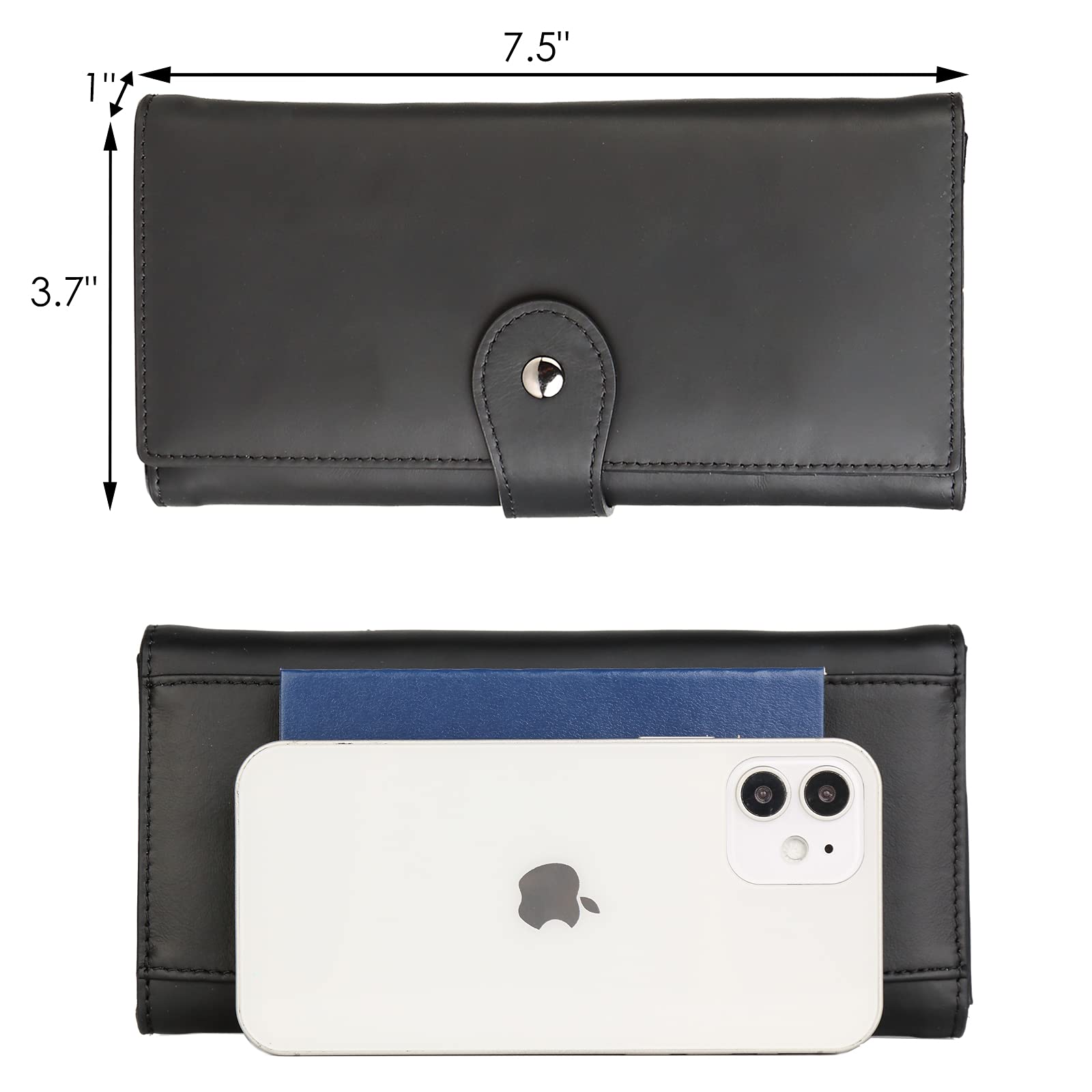 KELEEL Women Wallet RFID Blocking Genuine Leather Trifold Clutch Long Wallets Ladies Purses Multi Card Holder Phone Organizer (Classic Black)