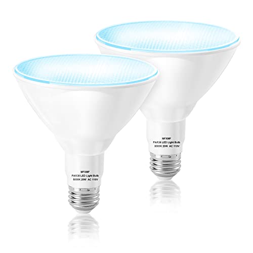 mfxmf LED Flood Outdoor Light Bulb 5000K Daylight，110V E26 Base 20W PAR38 Flood Light Bulbs Replace Up to 200W, Non-Dimmable,1800 Lumens LED Flood Light for Outdoor Hallway Garden（2 Pack）