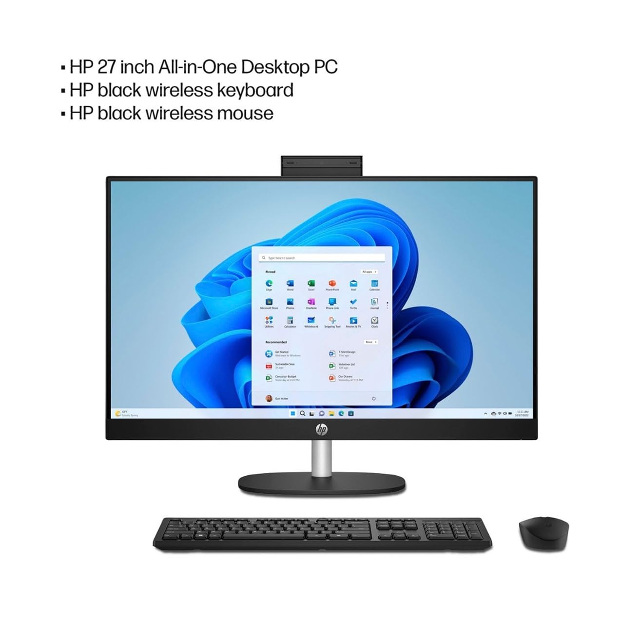 HP All-in-One Desktop, 27" FHD Touchscreen Anti-Glare Display, AMD Ryzen 7 7730U Up to 4.5GHz, 16GB RAM, 1TB PCIe SSD, True Vision 1080p Webcam, Keyboard&Mouse, WIFI6, USB-C, PDG HDMI 2.1 Cable