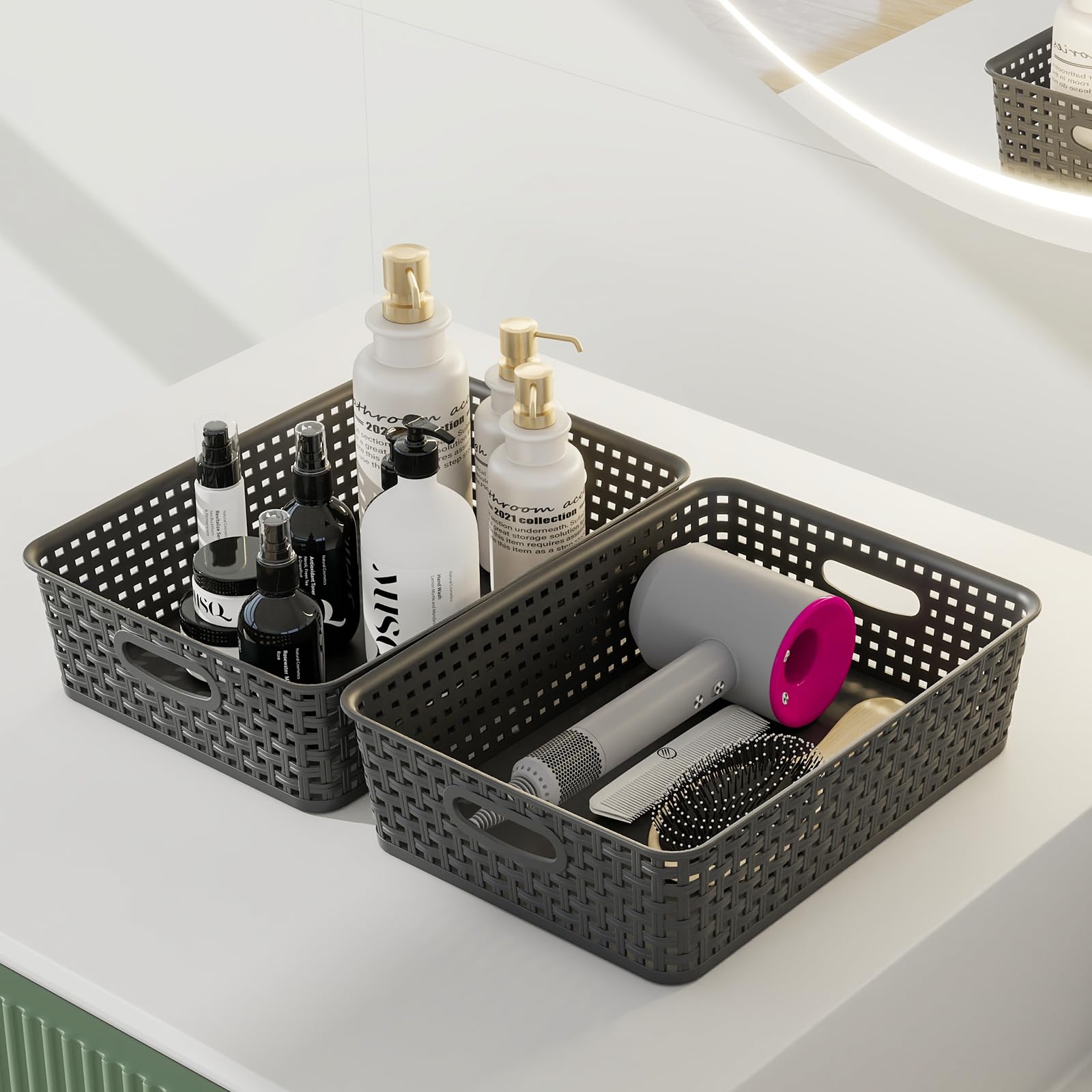 Sadstory 18 Packs A4 Size Plastic Woven Basket Tray, Black Plastic Paper Storage Trays