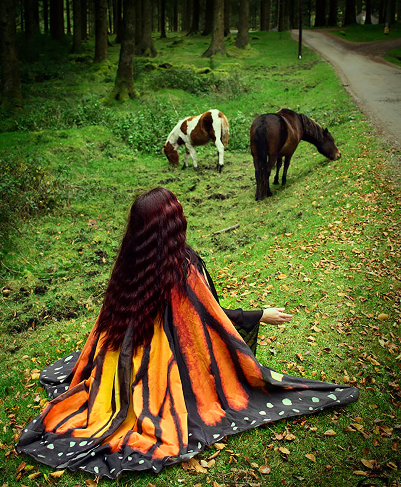 Halloween Butterfly Wings Costume for Women Girls Printed Moth Cape Shawl Wrap Moth Butterfly Cloak(Yellow)
