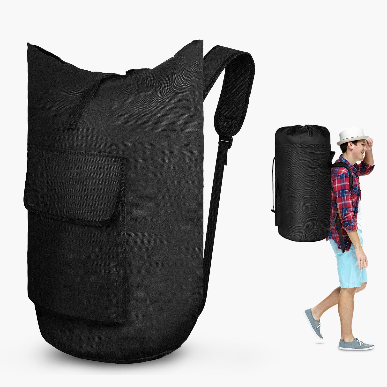 Laundry Backpack Bag, 115L Extra Large Laundry Bag with straps, Heavy Duty Laundry Bag Backpack, Portable Backpack laundry bag for College Dorm, Apartment(Black)