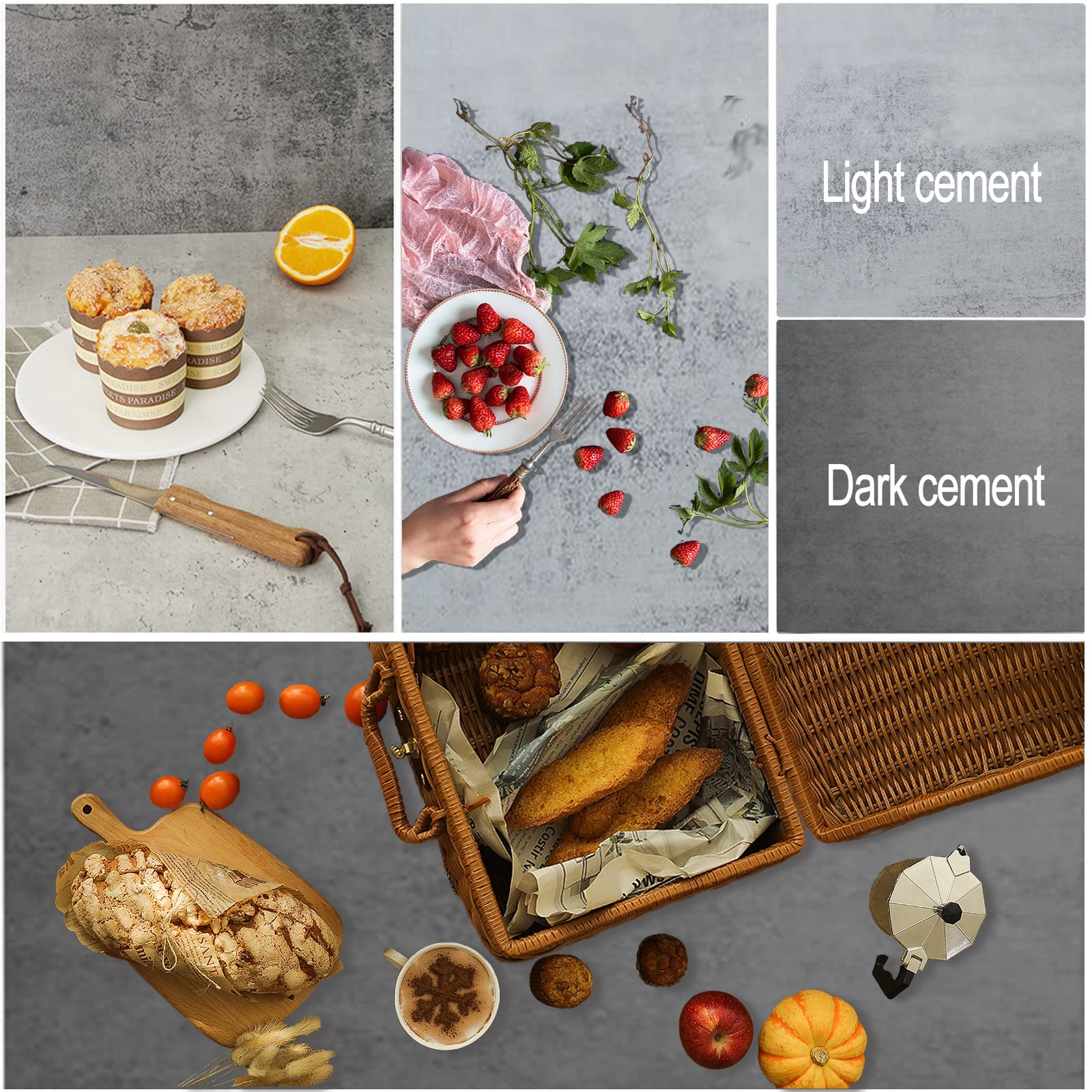 iProtech 5PCS 10Patterns Double Sided Photography Background Boards with 4 brakets, Waterproof Reusable 16x16in Cement/Marble/Wood/Brick Texture Photo Backdrop Props for Food Jewelry Cosmetics