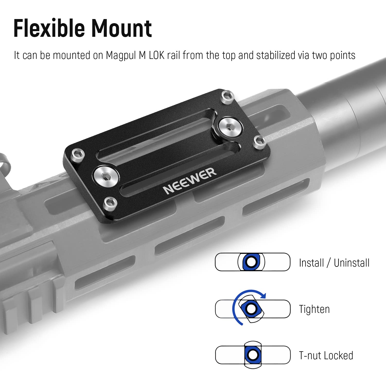 NEEWER 3.15 inch/80mm Quick Release Plate Arca Rail Type with 2 M LOK Slot Interface Tripod Mount Adapter, Compatible with Arca Swiss Mount Rifle Tripod, Compatible with RRS Dovetail Tripod Mount