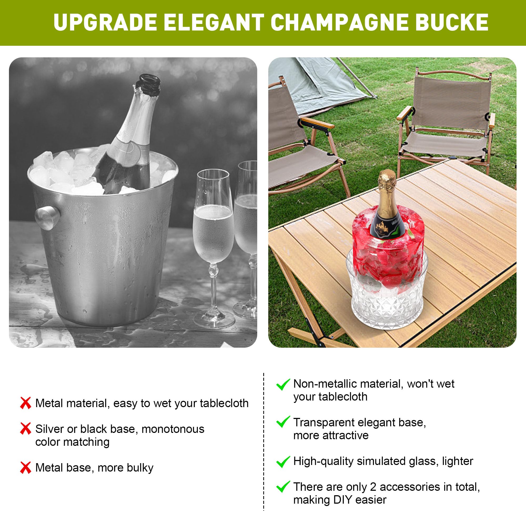 Ice Bucket Mold,Wine Bottle Chiller Ice Molds for Champagne Cocktails,Beer,Fruit Juices Ice Mold/Flowers DIY Decorations Holiday Bar Any Celebration and Party