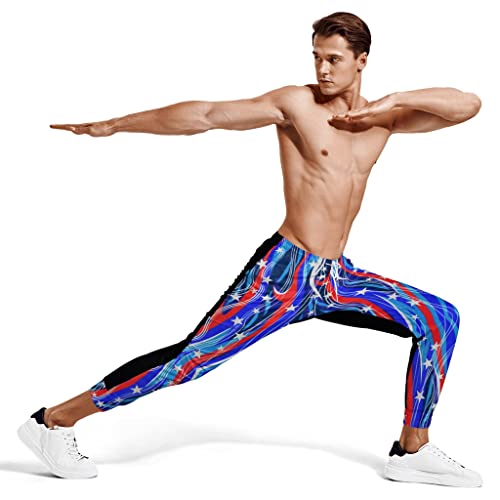 KYBATE American Flag Sweatpants for Men, Breathable US Flag Jogger Pants Stretch Athletic Pants with Elastic Waist, X-Large