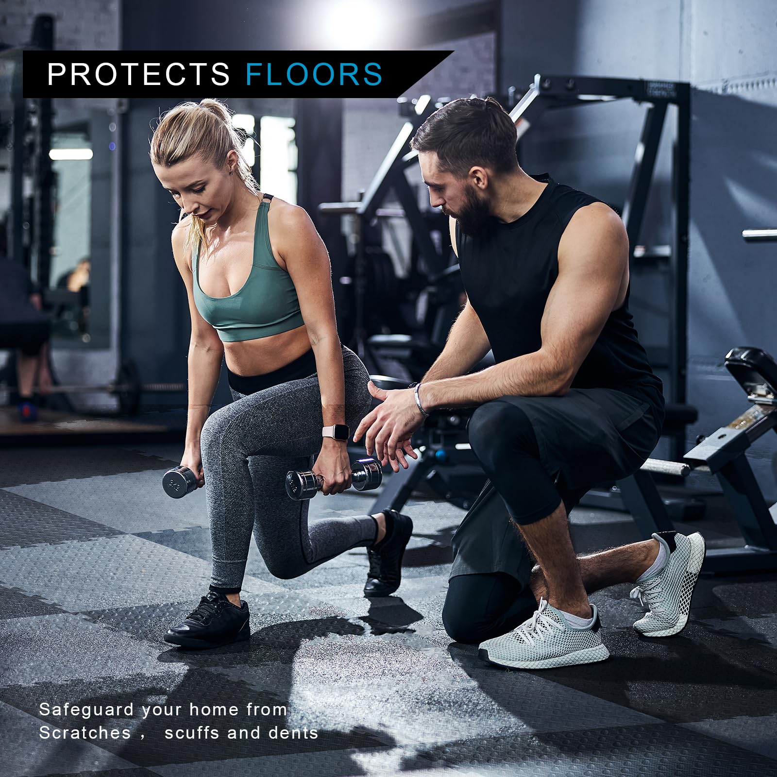 Holymus 1 in Thick 48 Sq Ft EVA Foam Exercise Gym Mats 12 Pcs - Interlocking Puzzle Floor Tiles for Home Gym Heavy Workout Equipment Flooring - 24 x 24in Tile, Black & Gray