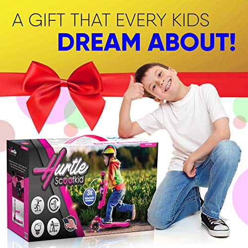 Hurtle 3-Wheeled Scooter for Kids - Wheel LED Lights, Adjustable Lean-to-Steer Handlebar, and Foldable Seat - Sit or Stand Ride with Brake for Boys and Girls Ages 1-14 Years Old - Pink