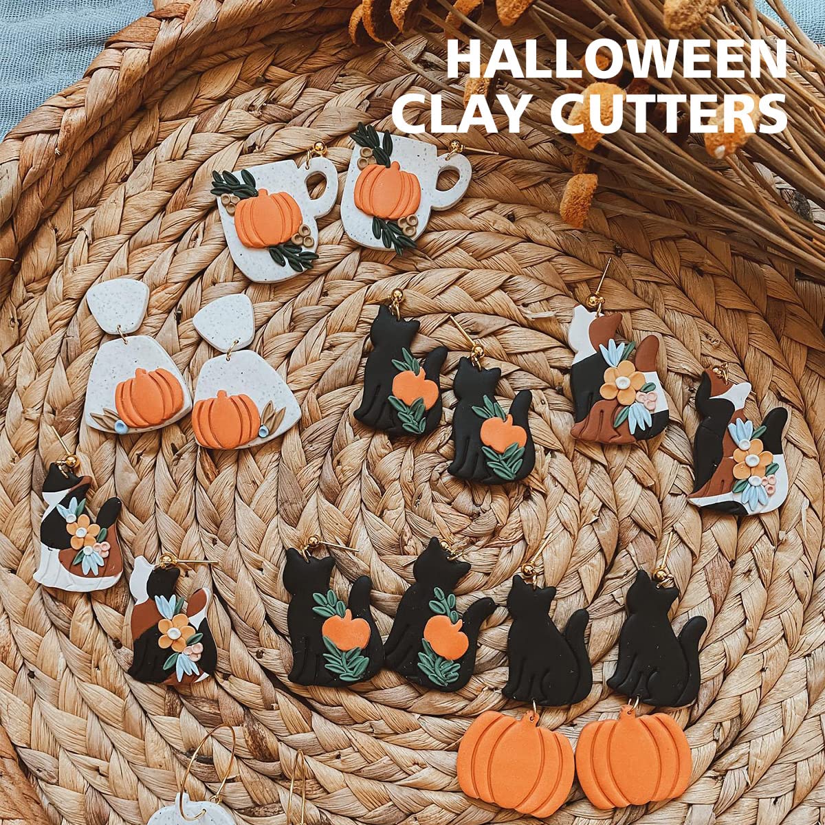 Halloween Clay Cutters, Polymer Clay Cutters for Halloween Earrings Making, 10 Shapes Fall Clay Cutters, Pumpkin Clay Cutters for Polymer Clay Jewelry