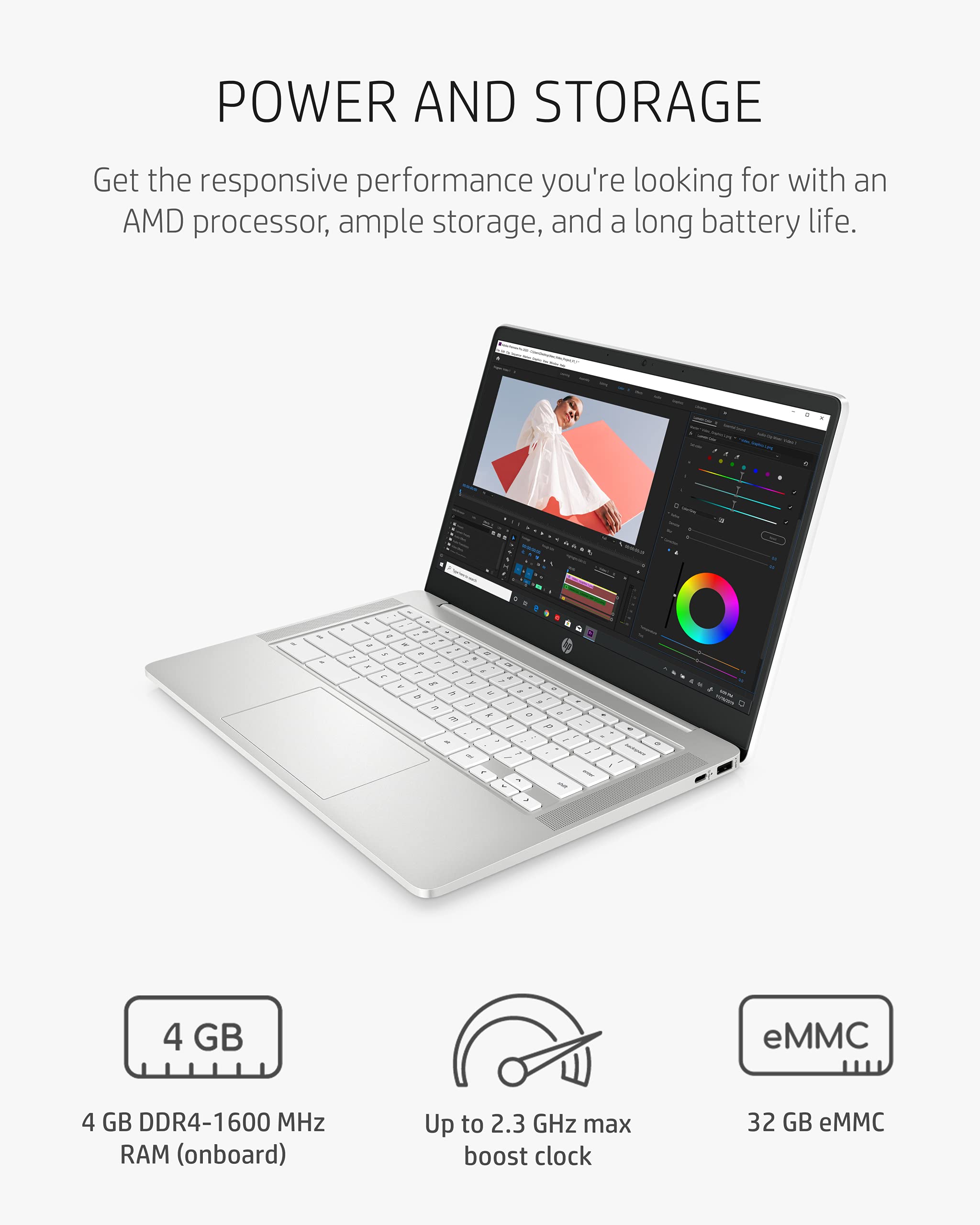 HP Chromebook 14-inch HD Laptop AMD 3015Ce 2.3 GHz 4GB DDR4 RAM, 32GB eMMC, AMD Radeon Graphics, USB Type-C, Wi-Fi, Bluetooth, ChromeOS, 14a-nd0030nr Forest Teal (Renewed)