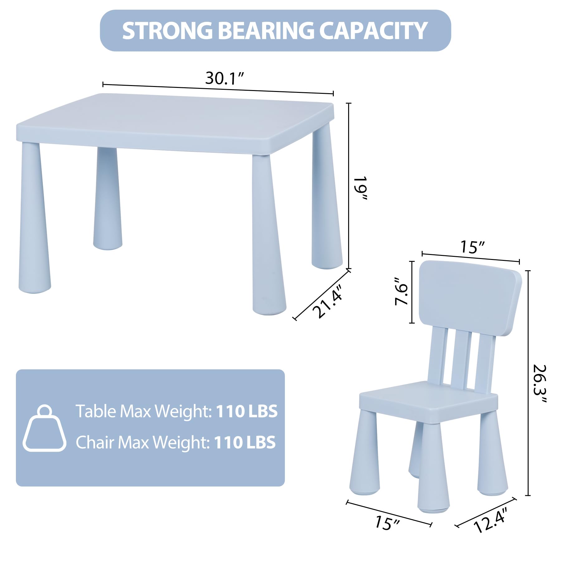 Saicool Kids' Table with 2 Chairs Set,3 Pieces Plastic Activity Table with Chair set for Toddlers, for Classroom or Home, Blue