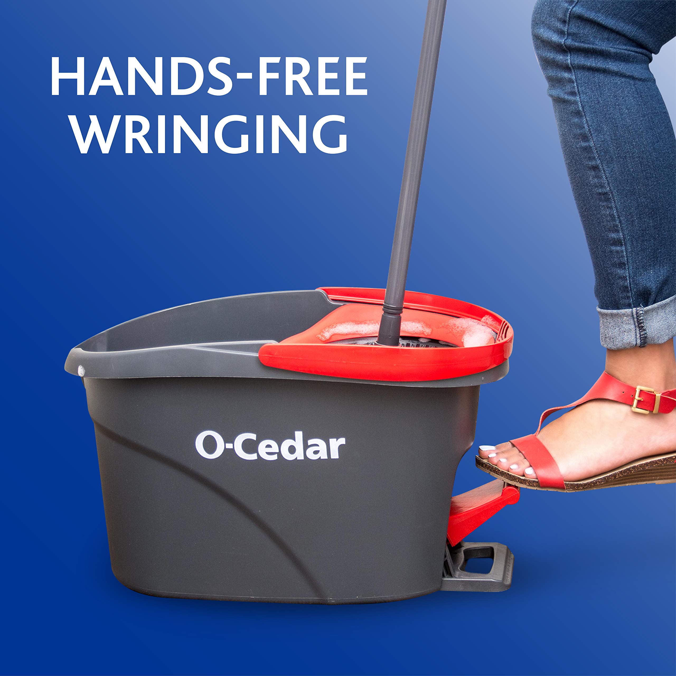 O-Cedar Easywring Microfiber Spin Mop & Bucket Floor Cleaning System with 1 Extra Refill,Red/Gray and O-Cedar Pet Pro Broom & Step-On Dustpan PowerCorner, Red Bundle