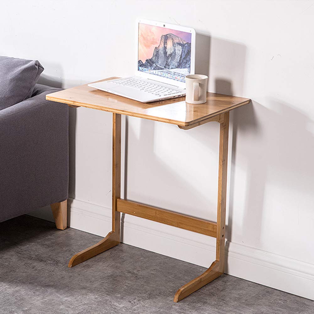 Goujxcy Bamboo Snack Table,Sofa Couch Coffee End Table Bed Side Table Laptop Desk Modern Furniture for Home Office,Natural Wood