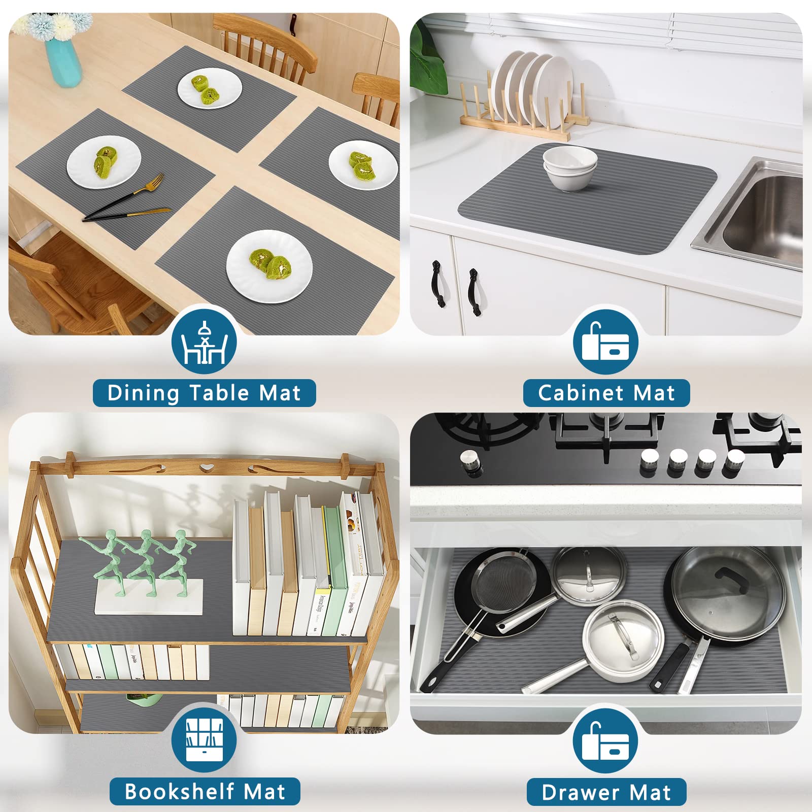 Kitchen Shelf Liner Drawer Liners, Non-Adhesive Refrigerator Liners Waterproof Fridge Mats with Strong Durable Kitchen Cabinets Mat for Drawers, Shelves, Pantry, Gray, 11.8 x 59 inches