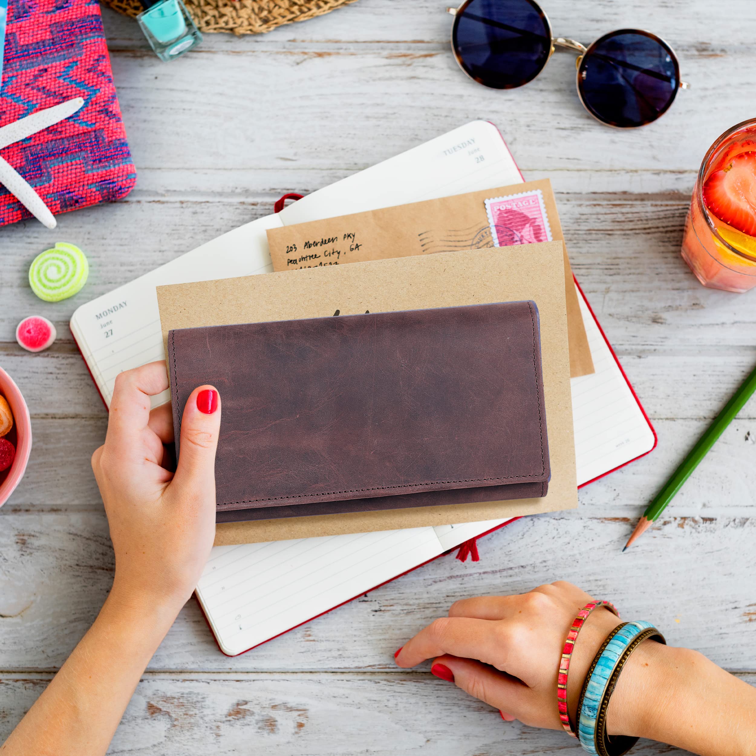 NeoMonte Leather Wallets for Women - RFID Blocking Wallet with 10 Credit Card Slots (Black)