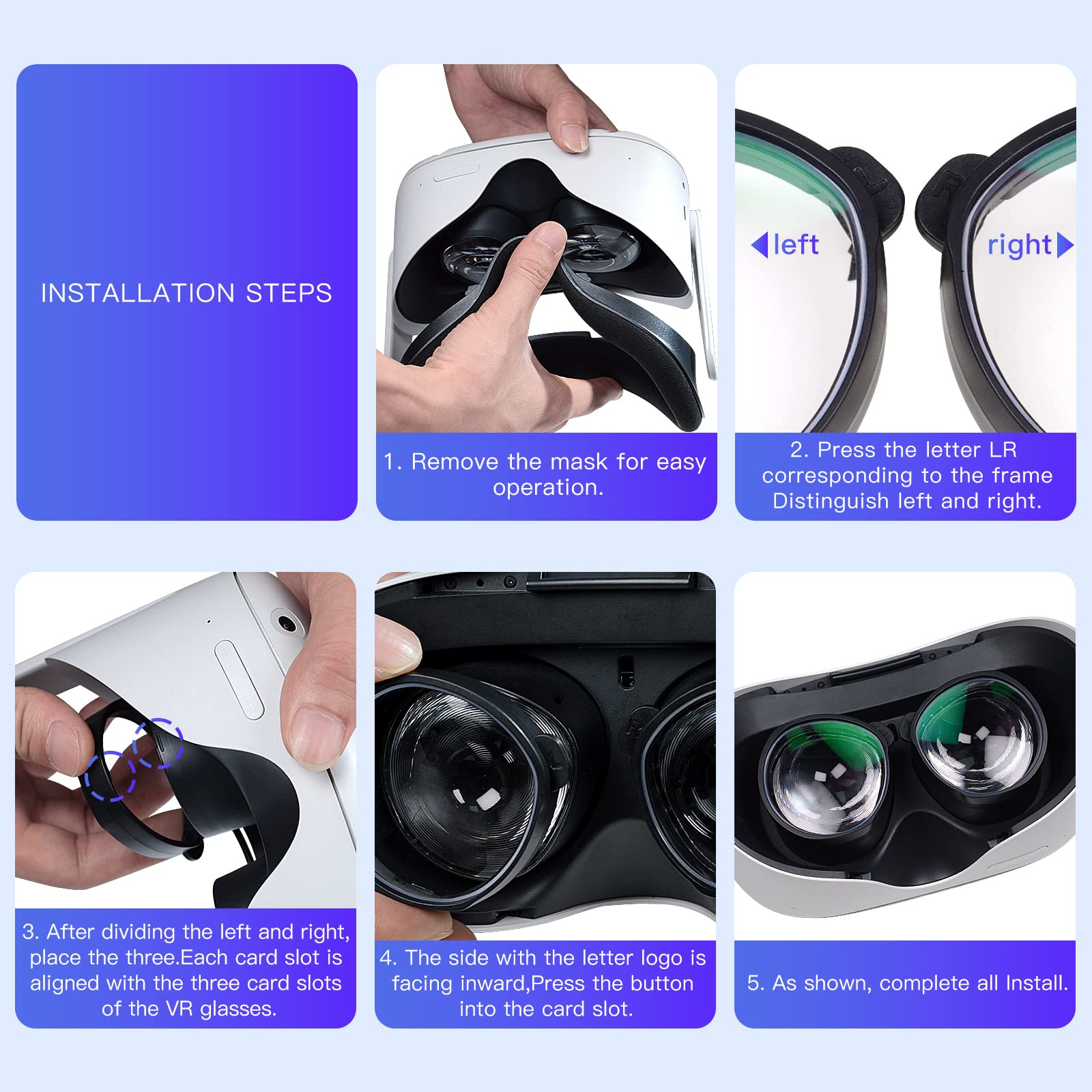 Oculus Quest 2 Myopia Glass Frame (1 Set), Eyes Protective Glasses Accessories Set for Quest 2,Easy to Install(with Lens Polishing Mold)