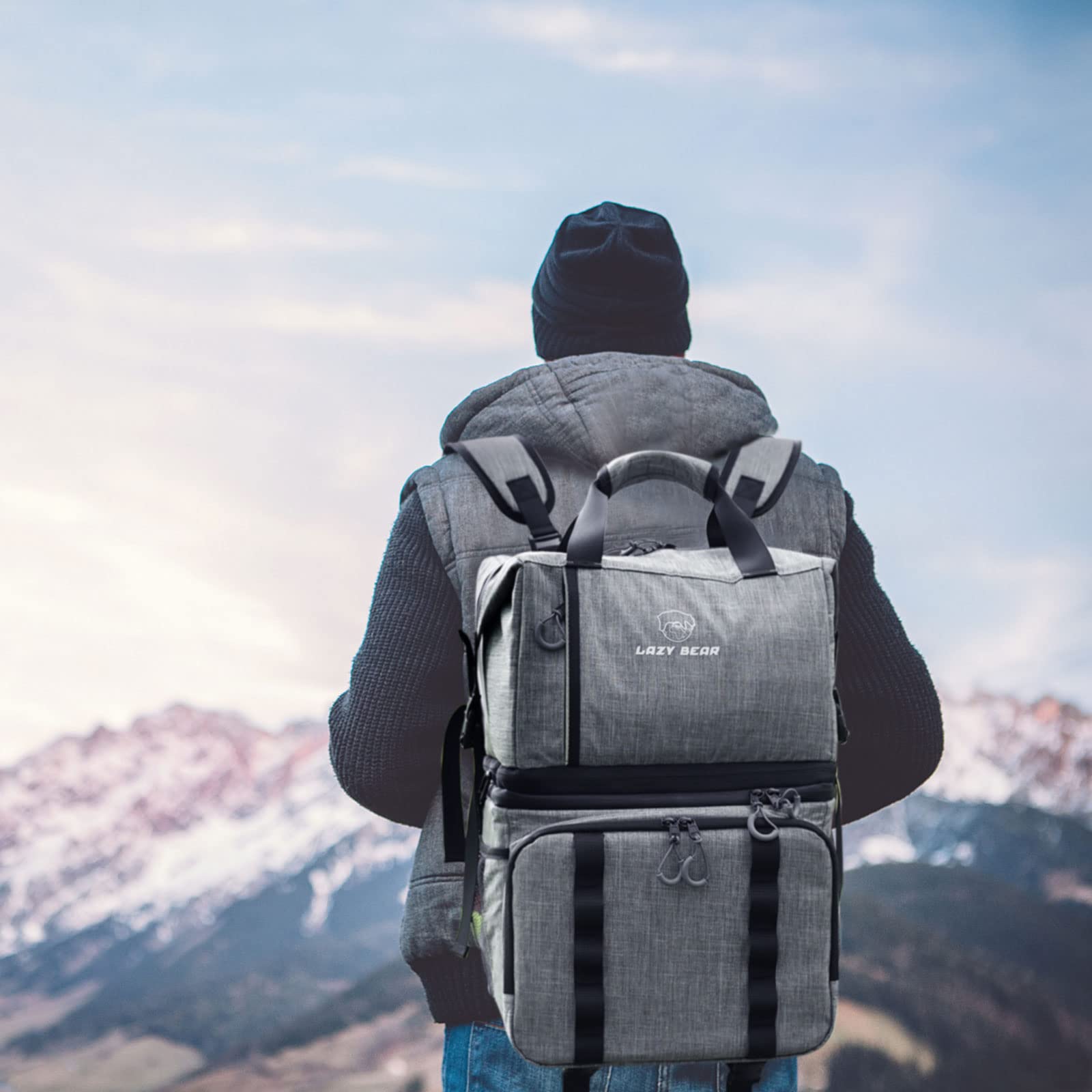 Lazy Bear Cooler Backpack Keeps 30 Cans Cold for 24 Hours Waterproof Leak Proof Soft Double Layer Detachable Multifunctional Insulated Fishing Shopping Camping Road Trips
