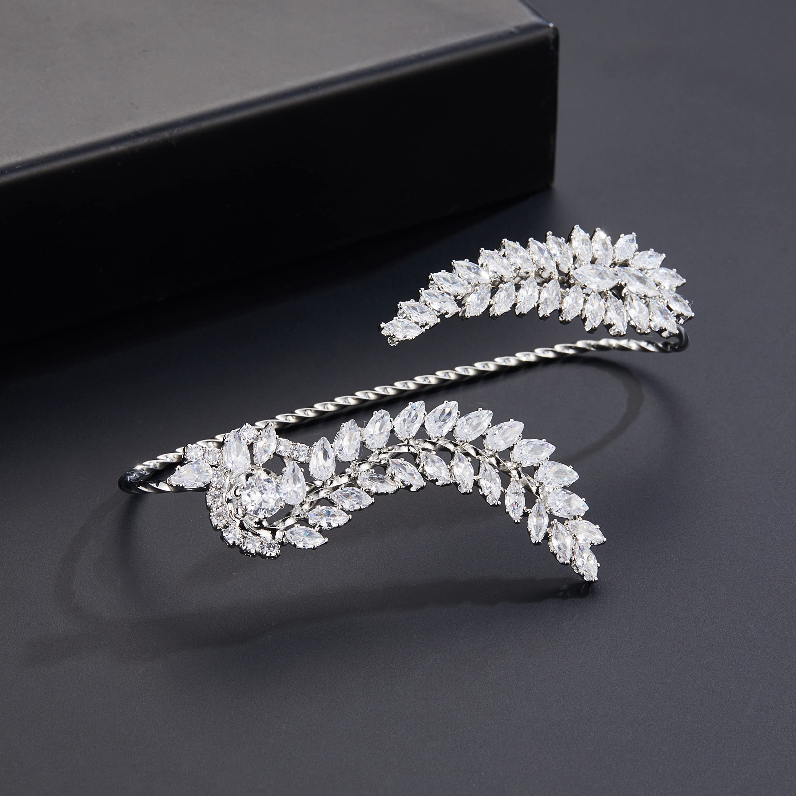 Mytys Silver Adjustable Palm Rings for Women-Cubic Zirconia Open Hand Palm Bracelet Ring-Full CZ Multiple Finger Ring (Eternity Branch Silver)