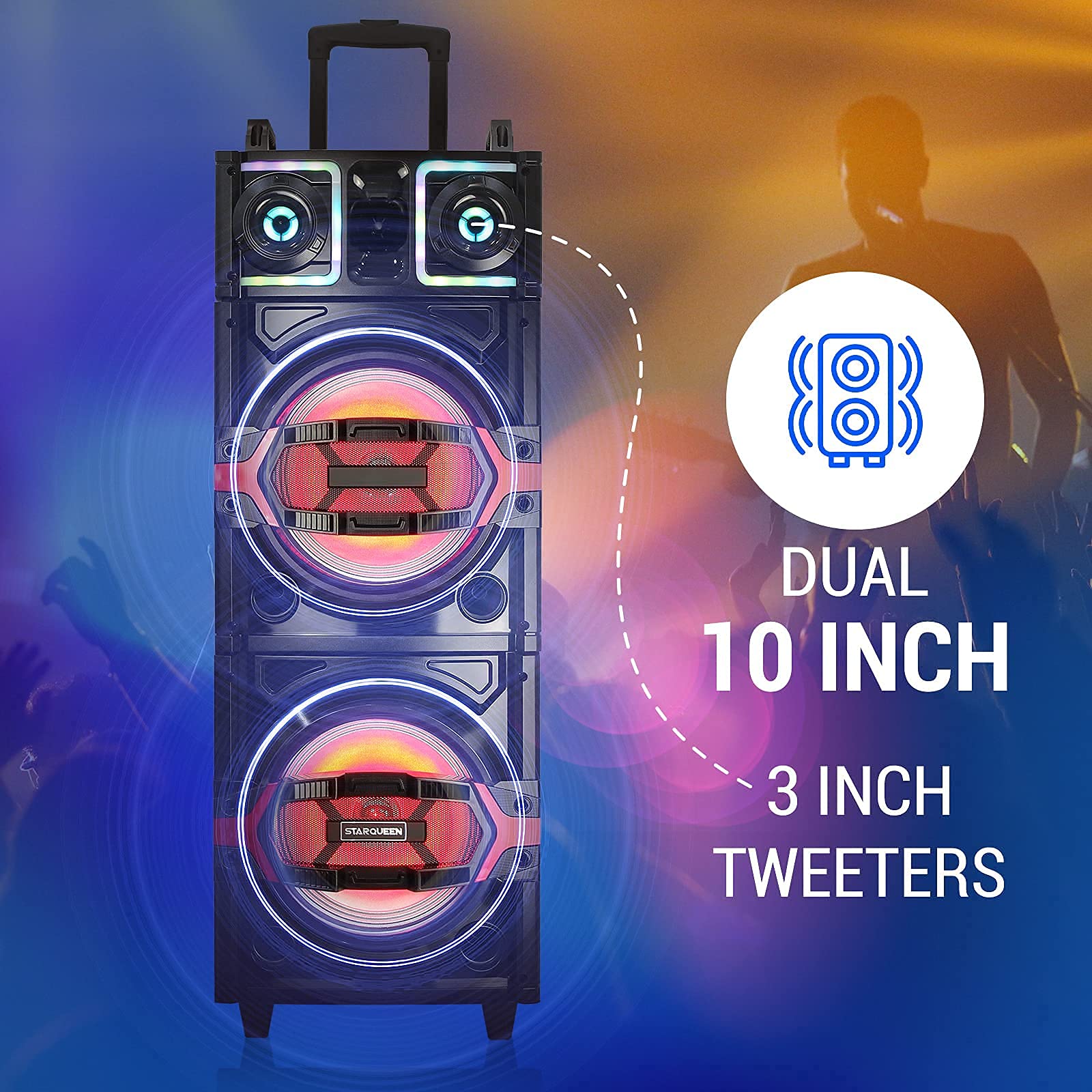 Karaoke Machine Pa System Portable Karaoke Speaker for Adults and Kids with Dual 10" Woofer, 2 Wireless Mics/DJ Lights/LCD Screen/Recording/MP3/USB/SD/TF Bluetooth