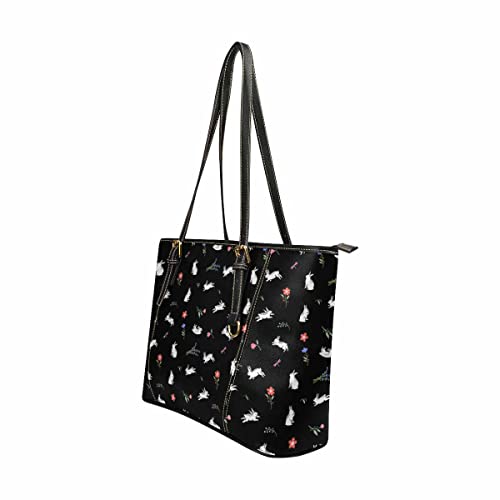 InterestPrint Easter Rabbit on Flower Grassland Tote Bag for Women School Work Travel and Shopping