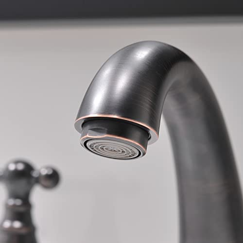 Phiestina 8 Inch 3 Hole Oil Rubbed Bronze Widespread Bathroom Faucet,Lavatory 2 Handles Vanity Sink Faucet with Copper Pop Up Drain, WF008-4-ORB