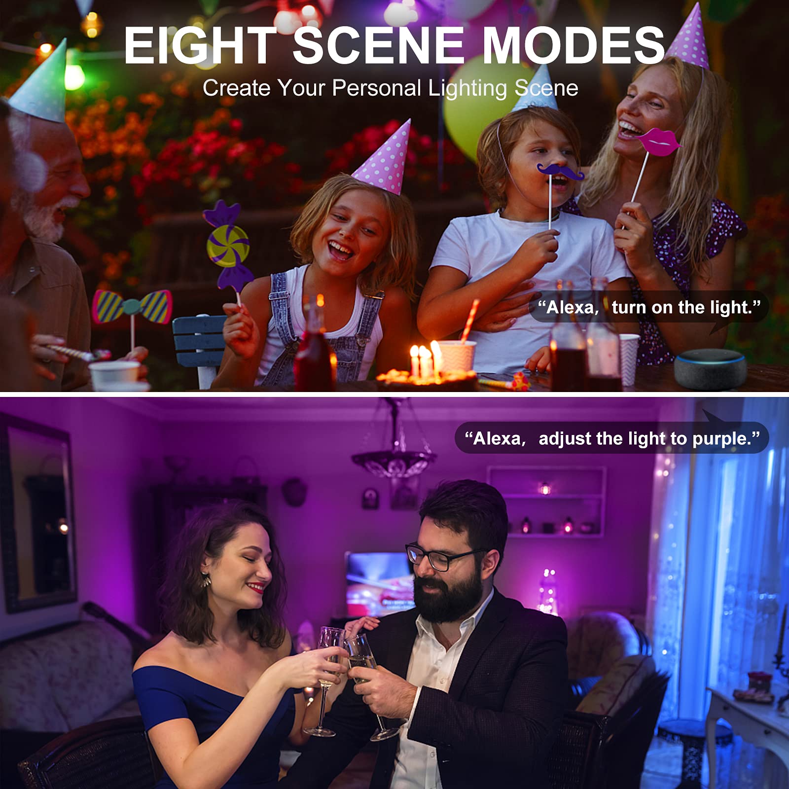 IBRIGHT Smart Light Bulbs A19 E26, 9.5W, 800 LM, 16 Million Colors Changing, Music Mode & DIY Scene Setting, Wi-Fi Smart Bulb Works with Alexa & Google Home, 80% Energy Saving, No Hub Required, 4 Pack