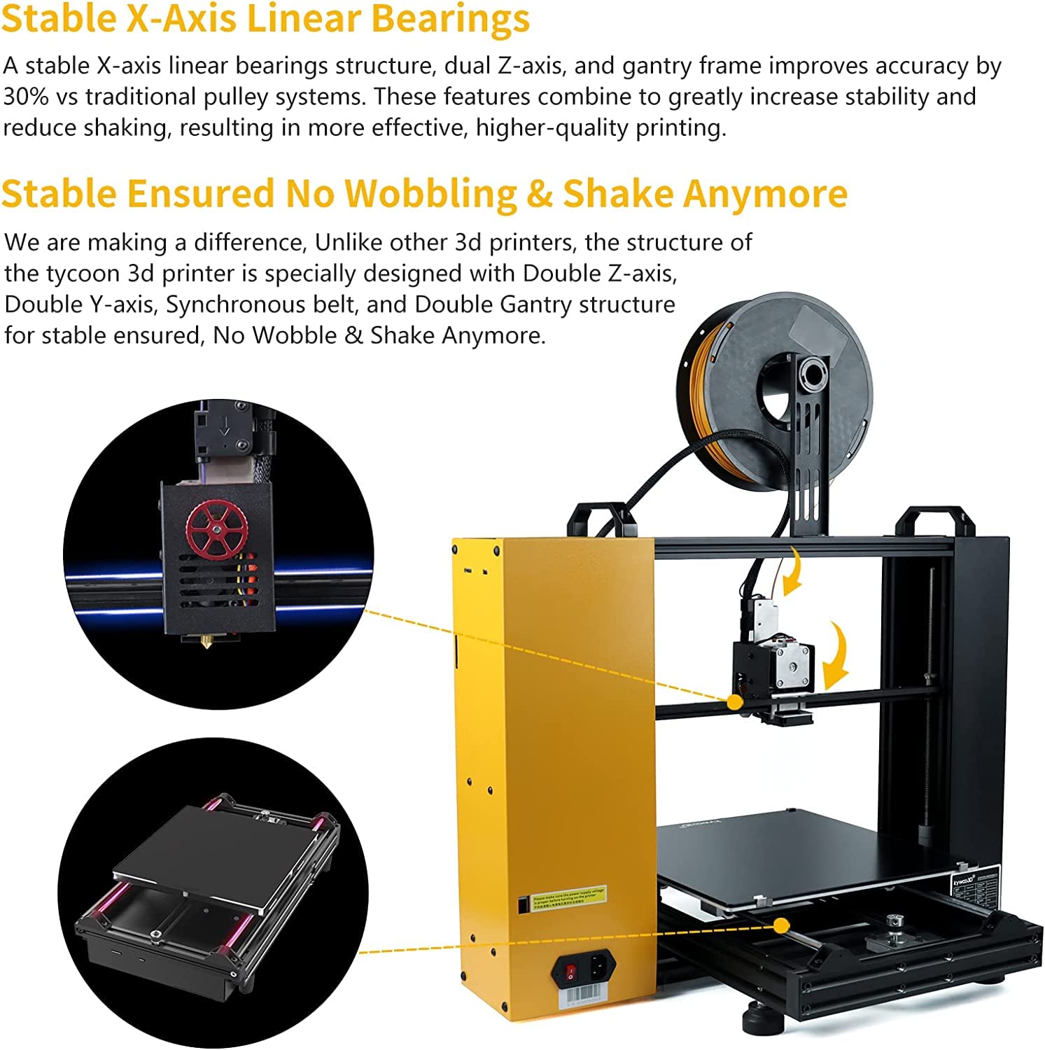 Kywoo Tycoon Max 3D Printer, 300x300x230 mm Print Size, with Auto Leveling, Direct Drive Extruder, Touch Screen, Dual Y-Axis Z-Axis with Resume Printing Function, 32-bit Motherboard Ultra-Quiet