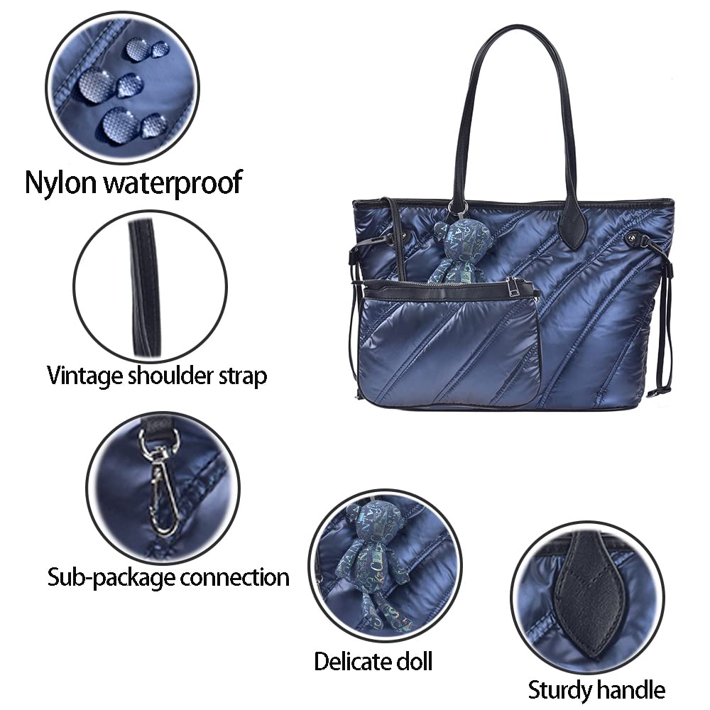 Large Quilted Nylon Padding Tote Bag Waterproof Casual Handbags Puffer for women