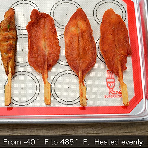 Non Stick Silicone Baking Mat Quarter Sheet Macaron - 8.2"x11.6",Set of 2 Toaster Oven Liners For Pizza/Cookie and Bread Making, Red,By Folksy Super Kitchen (Red)