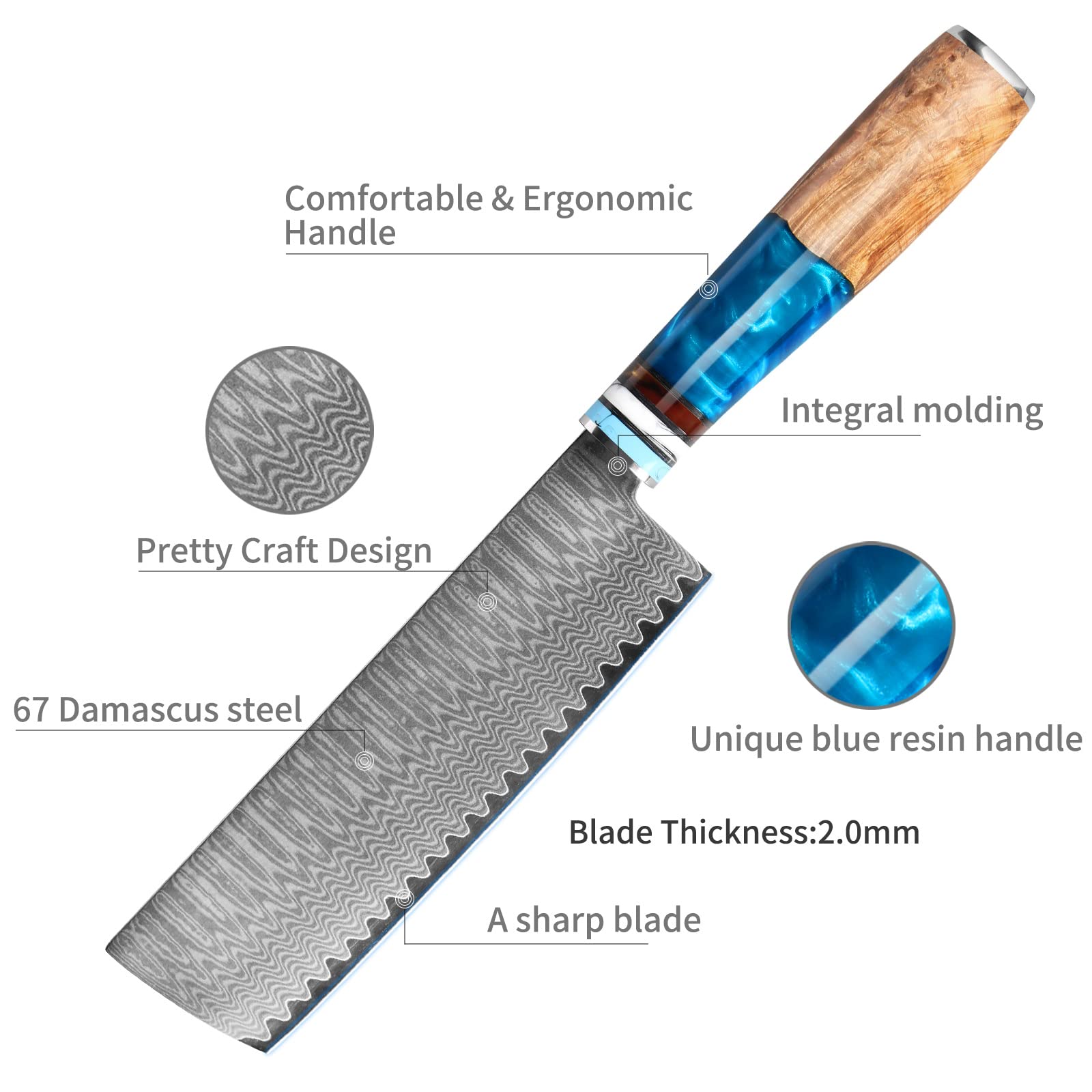 Kuwata Nakiri Chef Knife, Japanese VG-10 High Carbon Steel Damascus Professional Kitchen Chefs Cooking Knife in Gift Box, G10 Ergonomic Handle, Gift Box for Family, Restaurant