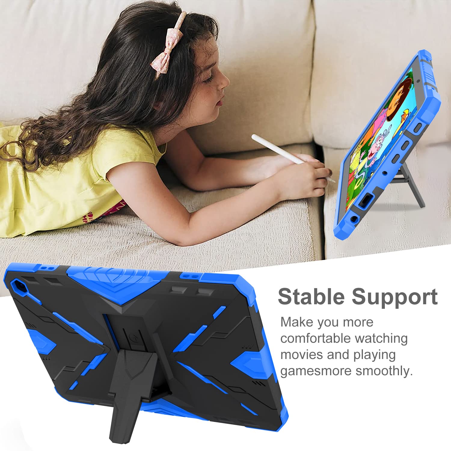 Maomini for New Kindle Fire HD 8 / HD 8 Plus Case 2022 Release 12th Generation,Kickstand Heavy Duty Armor Defender Cover.(NOT fit HD 8 Tab 10th/8th/7th Gen 2020/2018/2017) (Blue)