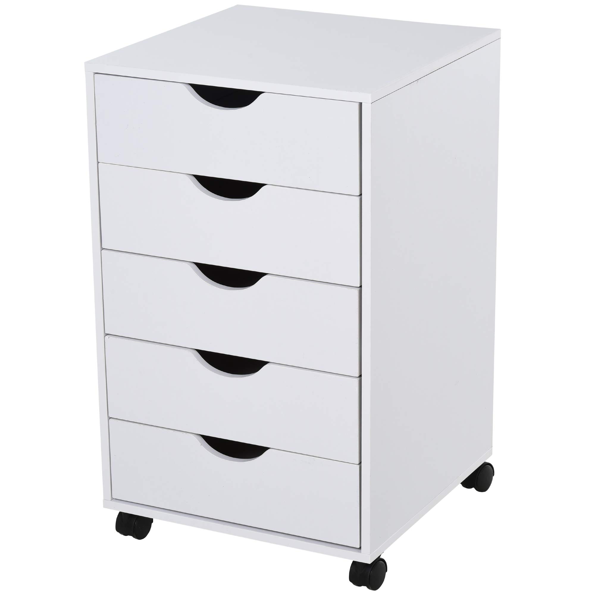 HOMCOM 5 Drawer Storage Organizer Office Cabinet with Nordic Minimalist Modern Style & Wheels, White