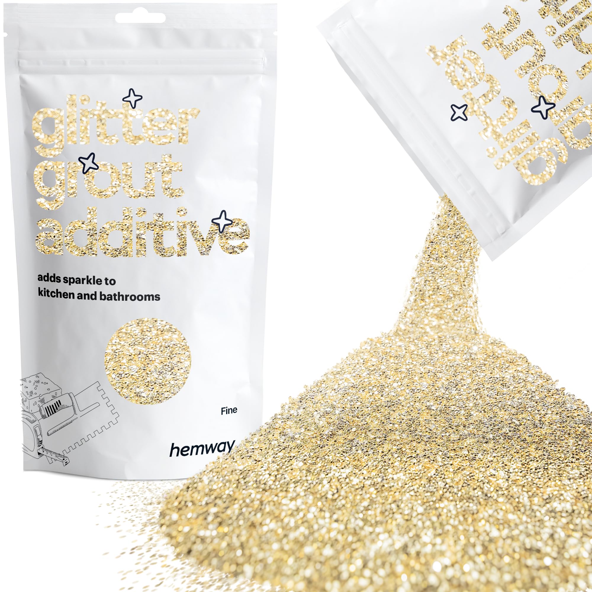 Hemway Glitter Grout Additive add Sparkle to Mosaic Tiles, Bathrooms, Wet Rooms, Kitchens, Tiled Based Rooms and Cement Based Grouts 100g / 3.5oz - Champagne Gold