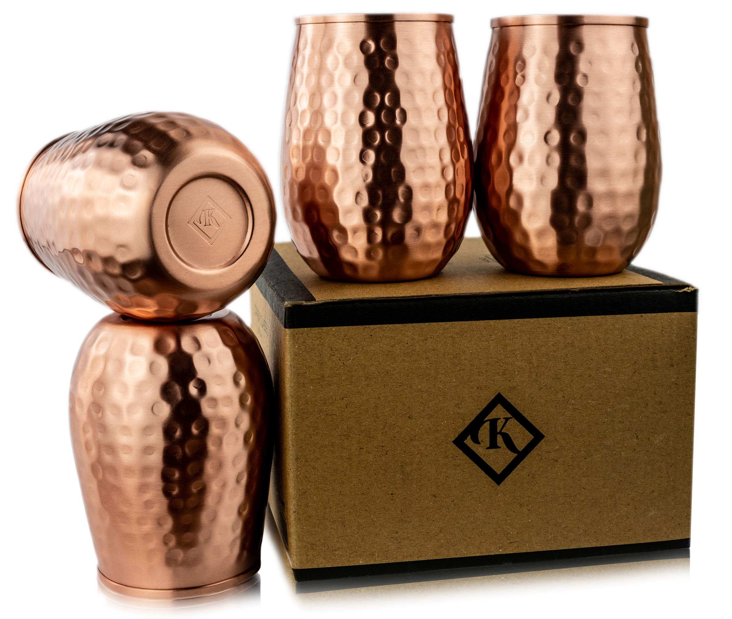 Kosdeg Copper Cups - 16 Oz set of 4 - A Unique Way To Enjoy Wine - The Perfect Pure Copper Tumbler for Water - Copper Drinking Cups Better Than Glasses or Plastic - Moscow Mule Copper Cup For Drinking