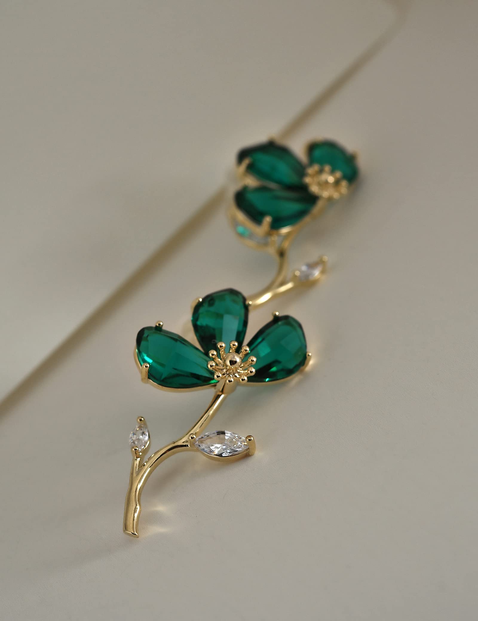 KZZENKI Green Flower Earrings with Stud, Statement Gold Dangle Earrings for Women Trendy Drop Earrings Gift