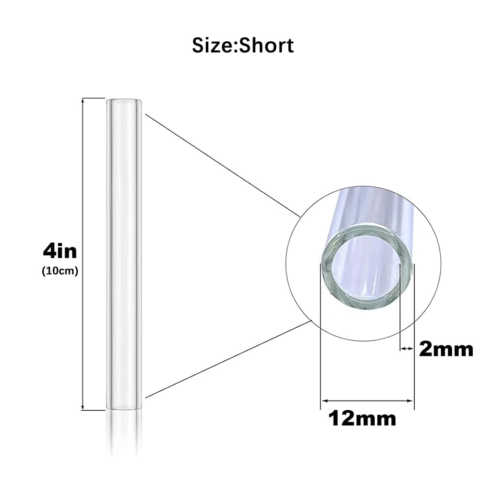 Reusable Clear 4"(100mm) Glass Blowing Tubes :Length:4Inches: OD-12MM: Wall Thickness :2MM, 5Pcs Glass Tubing Blowing Tubes + Cleaning Brush + Protect Box