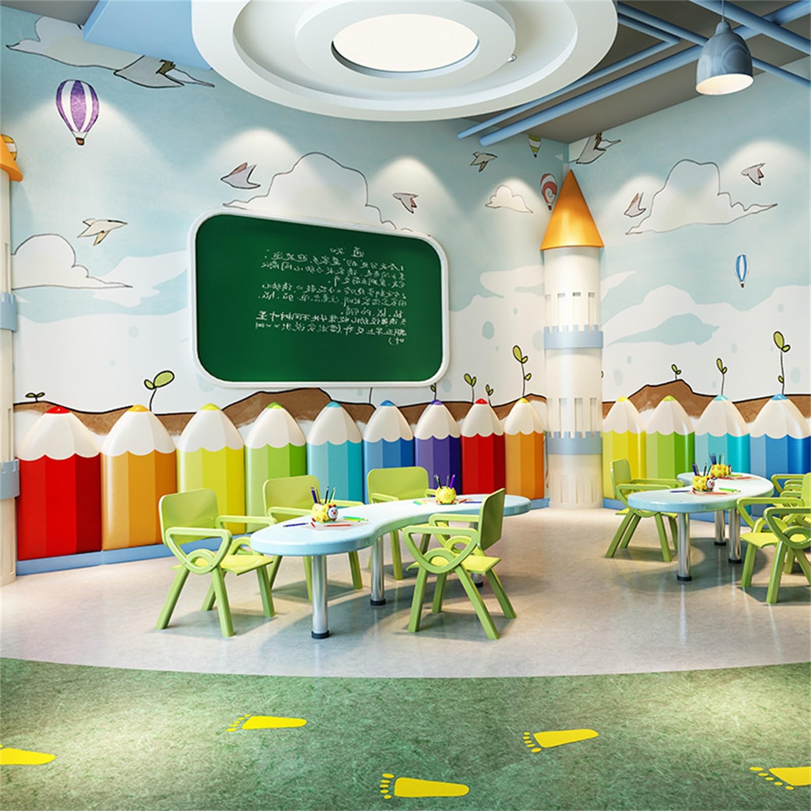 Kids Anti-Collision Wall Stickers, Pencil Shape Cartoon Wall Sticker, 3D Self Adhesive Foam Wall Panels, Bedside Protective Wall Padding, Waterproof Soft Wall Padding for Living Room Bedroom (Color :
