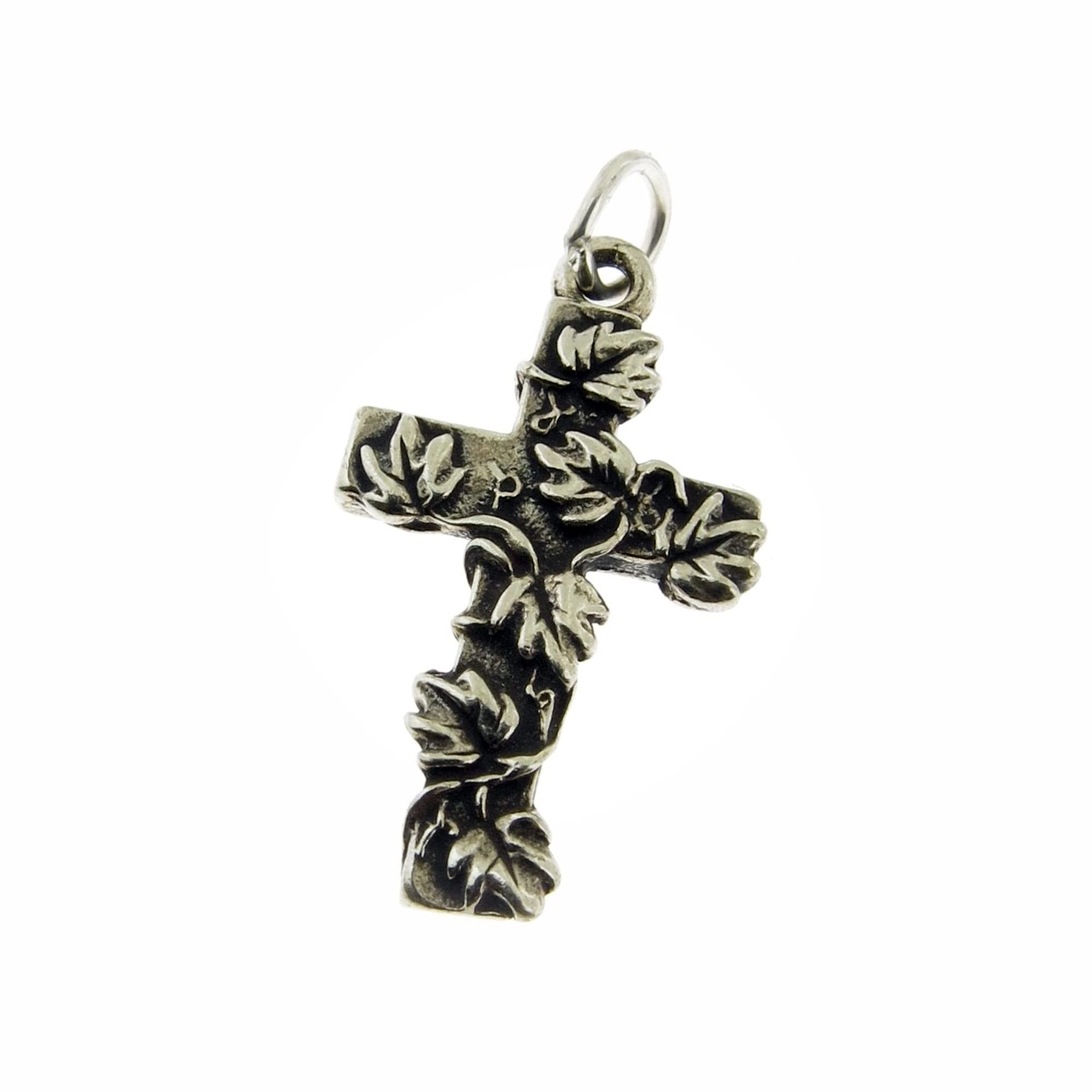 New 925 Sterling Silver Cross with Leaves Charm RISHI0736MISH