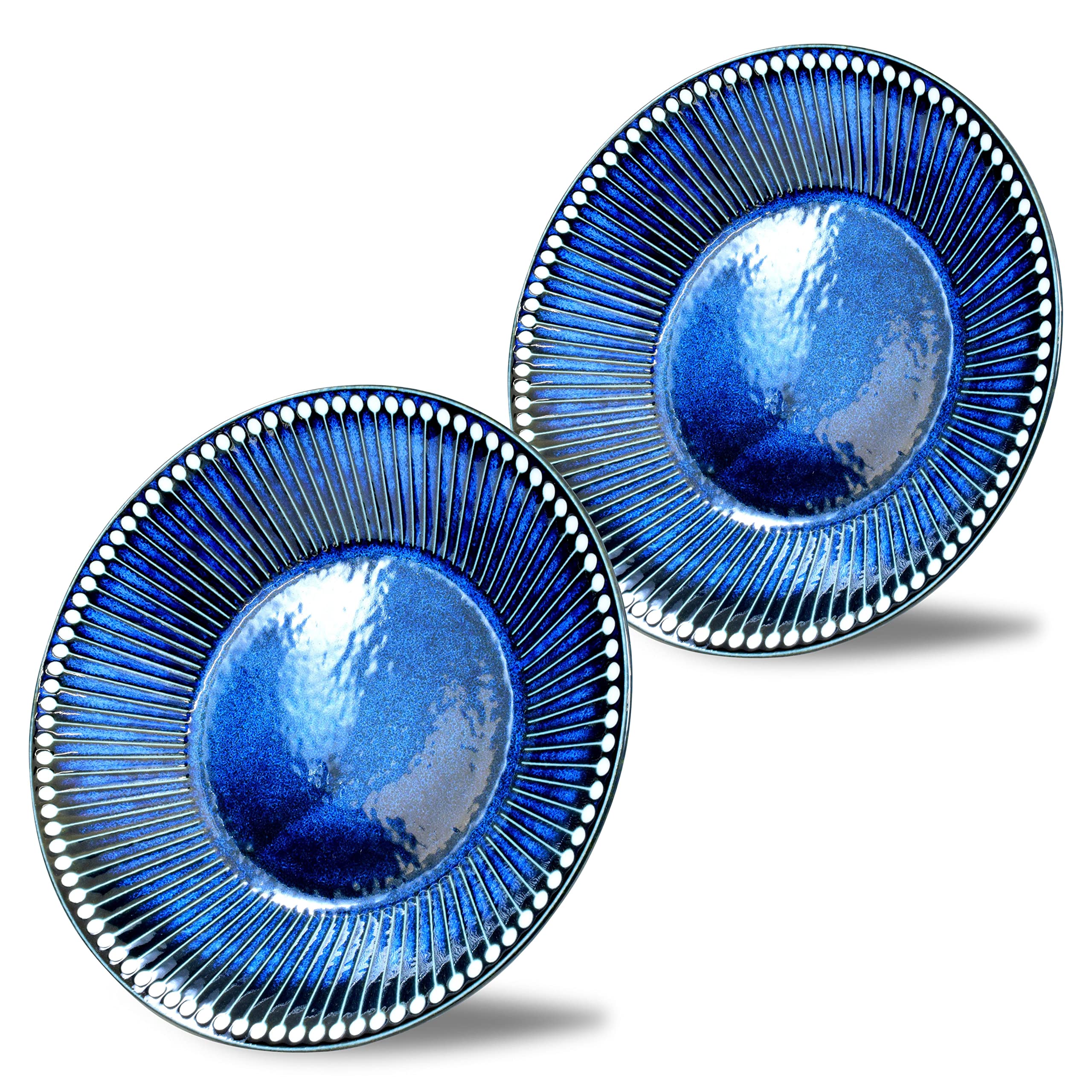 Japanese Mino Yaki(Ware) Albee Salad Bowls, Ceramic Pasta Bowls, Navy, 8.8 Inch, Set of 2, for Soup, Cake, Ice cream, Fruit, Appetizer, Breakfast, Serving Bowls, Microwave & Dishwasher Safe