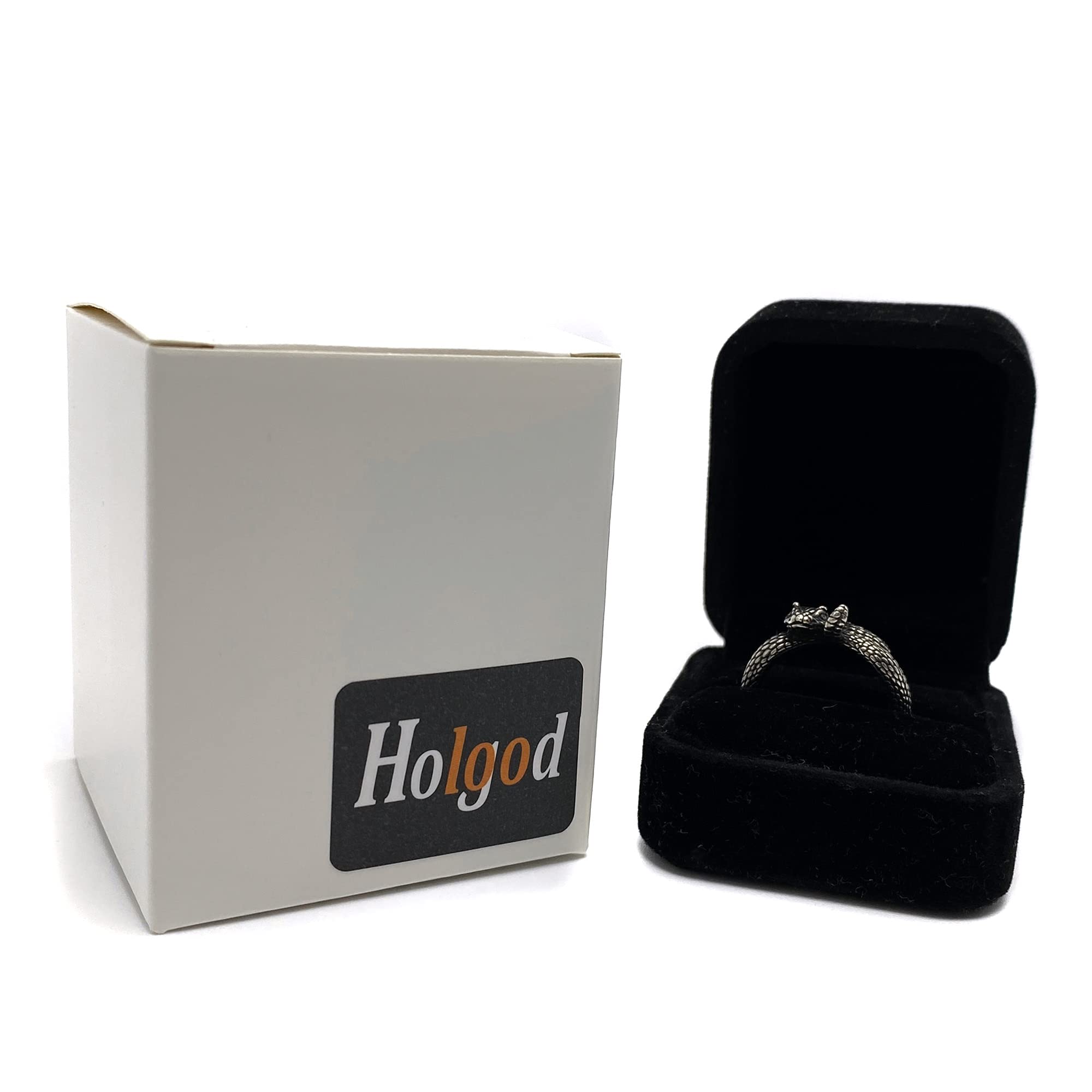 Holgod Snake Ring Adjustable, S925 Sterling Silver Plated Rattlesnake Shaped Jewelry, Handmade Animal Gift for Men Women