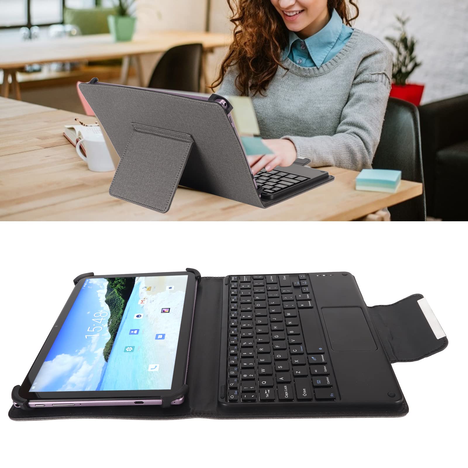 ICRPSTU FHD Tablet, 8GB 256GB Tablet 10. 1 Inch 100-240V Fast Charge Support Octa Core 2.4G 5G WiFi with Keyboard for Android 12 for Reading (US Plug)