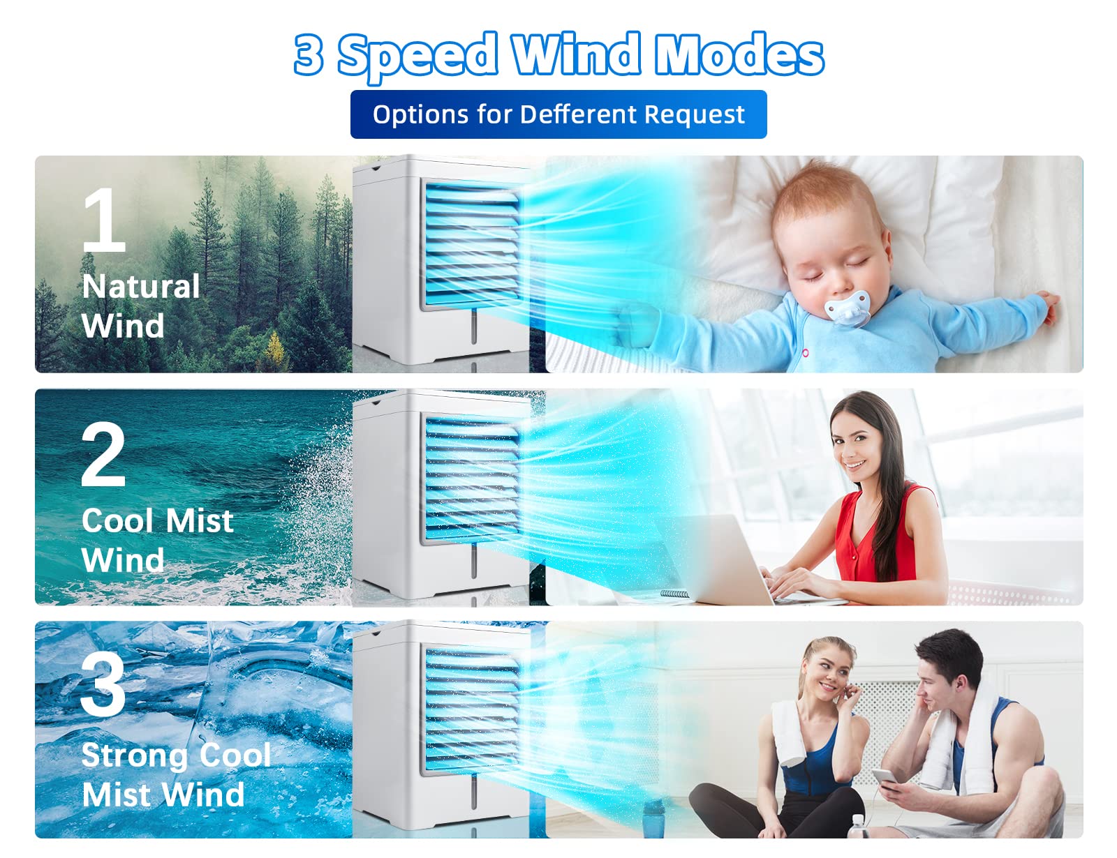 Off Paper Personal Air Conditioner Mini AC, 3 Speeds 450ML Water Tank Room Evaporative Air Cooler Cooling Fan with Timer, Aromatherapy Notch, Spray Function, Portable AC Units for Rooms and Office