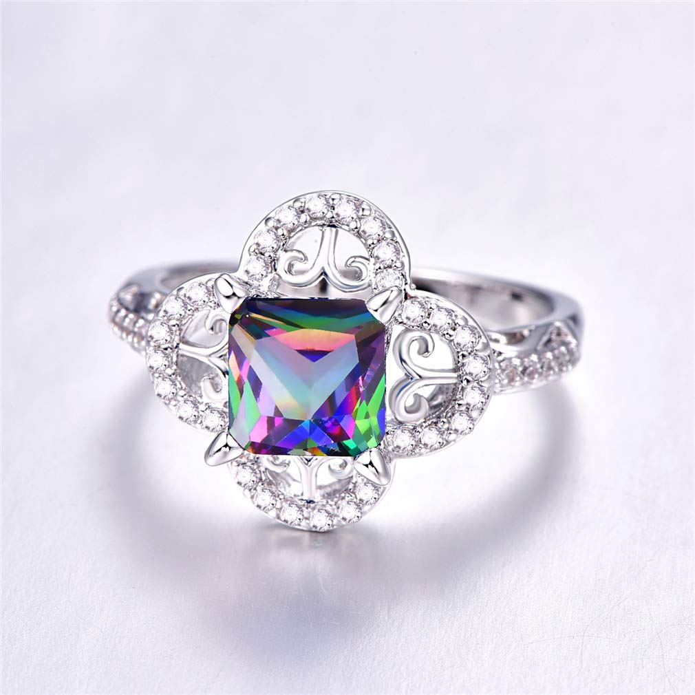 Honghu Princess Cut Rhinestone 925 Sterling Silver Ring Blue Sapphire Jewelry Gemstone Flower Created Multicolor #8